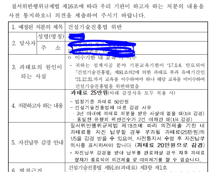 국토관리청부산청 건설기술인 교육·훈련 미이수 과태료 부과 사례 네이버 블로그