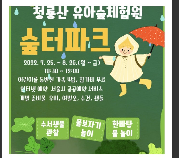 청룡산 유아숲체험원 숲터파크 수서생물관찰 물보자기놀이 한바탕물놀이 여름방학 무료숲체험 네이버 블로그