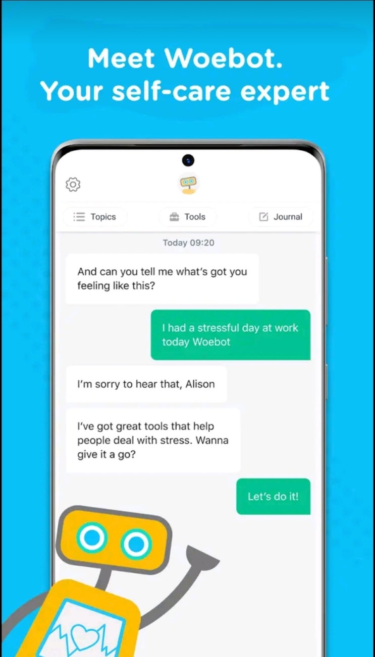 멘탈관리 & 셀프케어 앱 : AI 챗봇 친구, 워봇 Woebot으로 힐링하기. : 네이버 블로그