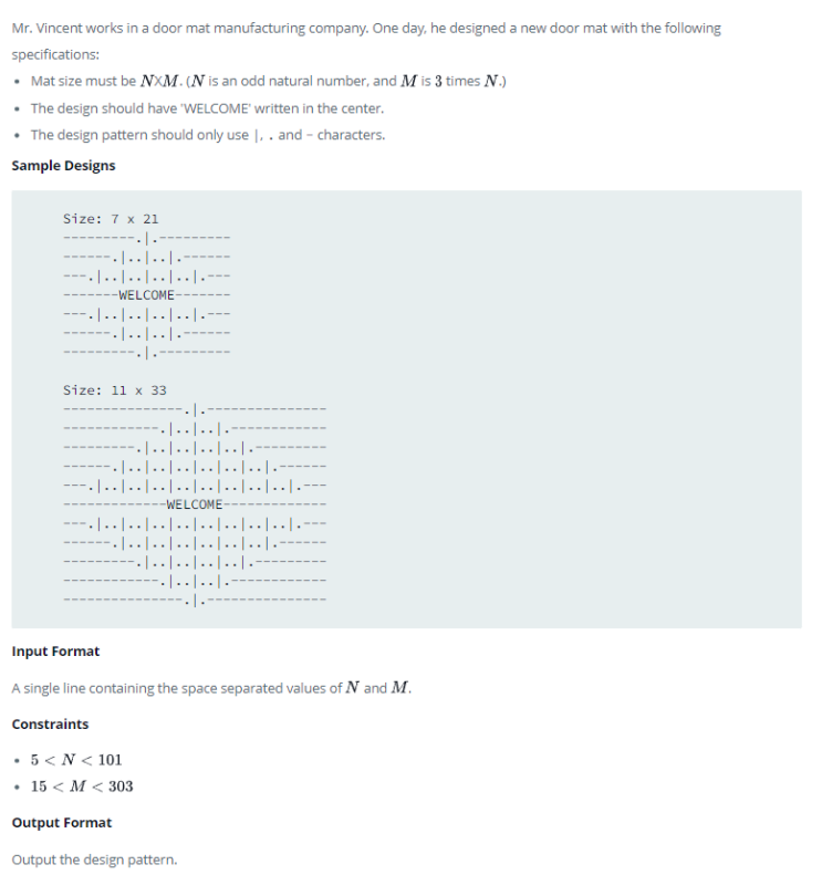 Python HackerRank 문제 19 - Designer Door Mat : 네이버 블로그