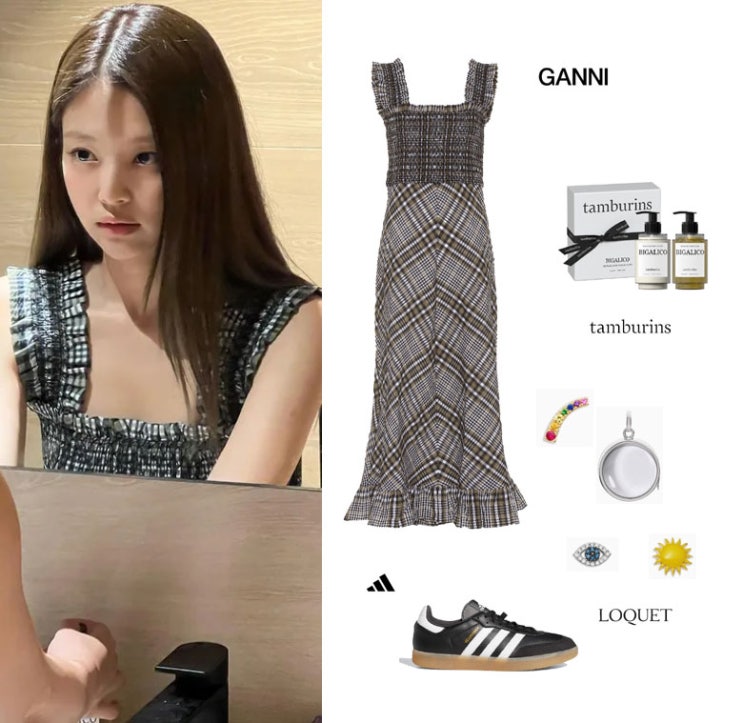 제니 인스타그램 옷 패션 체크 러플 원피스 신발 운동화 스니커즈 목걸이 바디워시 의상 스타일 정보 네이버 블로그