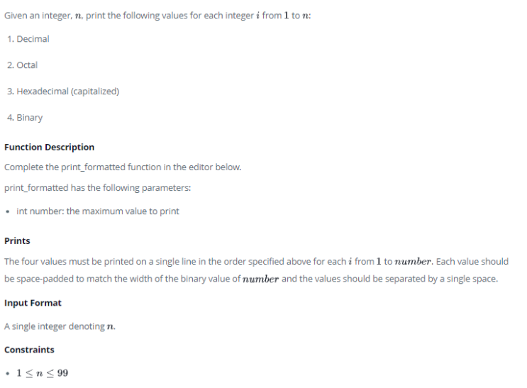 Python HackerRank 문제 22 - String Formatting : 네이버 블로그