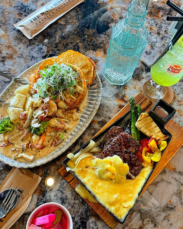 분위기 좋은 수원 광교 맛집 더몰트하우스 수원 광교점 후기 🍝 라클렛 스테이크 빠네 파스타 청포도 에이드 🍷 네이버 블로그
