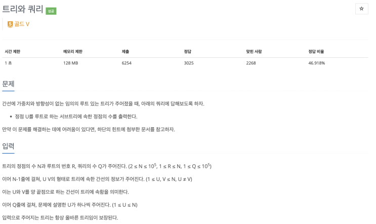 [BOJ 15681] 트리와 쿼리 (Node.js) : 네이버 블로그