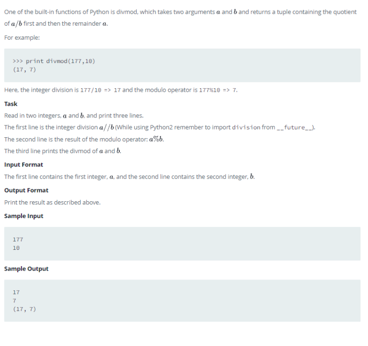 Python HackerRank 문제 45 - Mod Divmod : 네이버 블로그