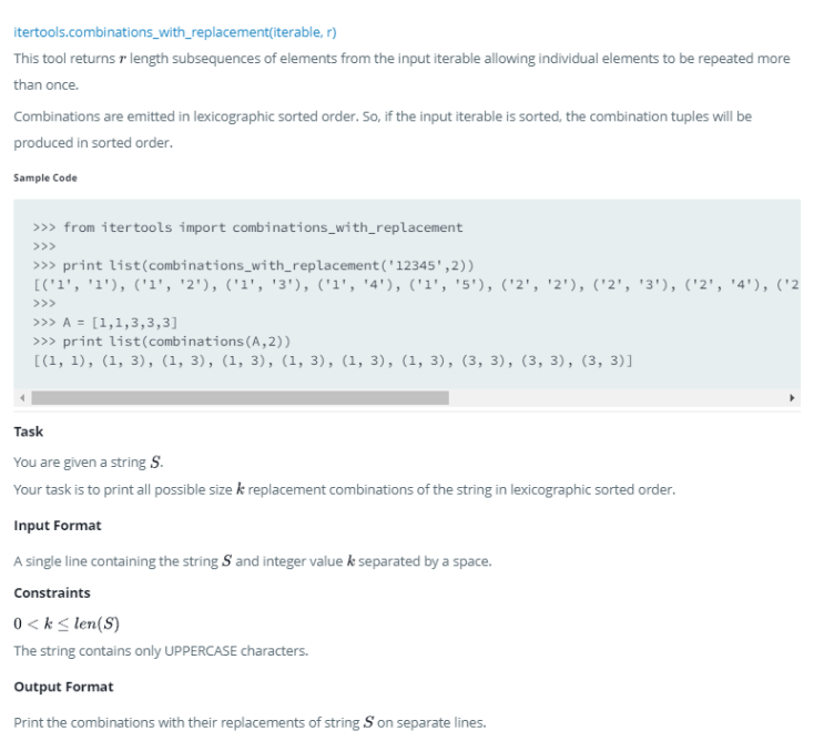 Python HackerRank 문제 39 - itertools.combinations_with_replacement ...