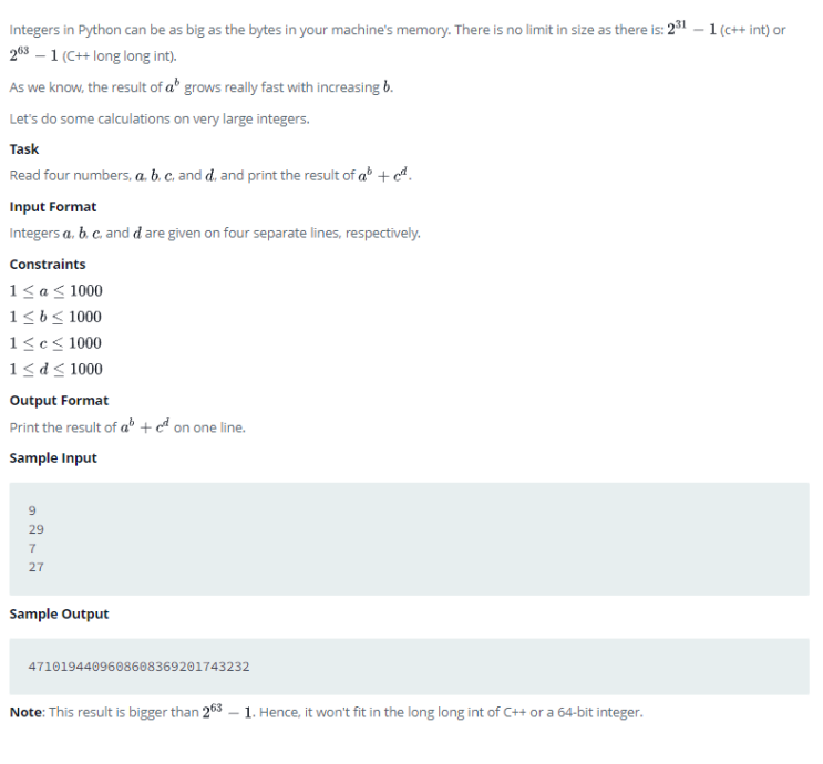 Python HackerRank 문제 46 - Integers Come In All Sizes : 네이버 블로그