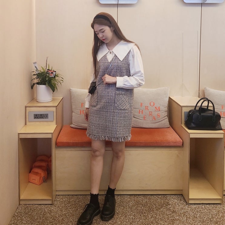 가을 하객룩 시스티나 트위드 원피스 블라우스 코디후기 : 네이버 블로그