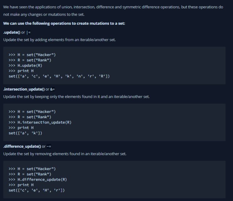 Python HackerRank 문제 49 - Set Mutations : 네이버 블로그