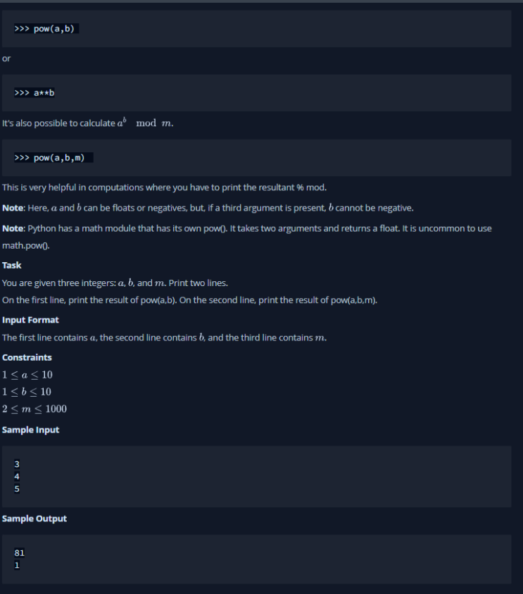 Python HackerRank 문제 47 - Power - Mod Power : 네이버 블로그