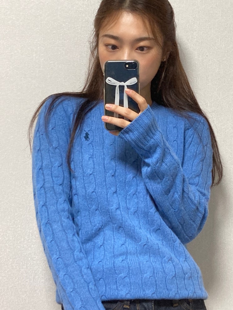 폴로 랄프로렌 Polo 케이블 울 캐시미어 크루넥 스웨터 블루 색상 S 사이즈 구입 후기 및 착샷 롯데백화점 부산본점