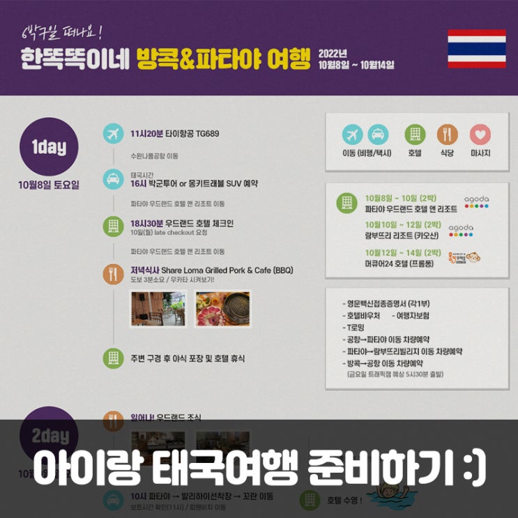 한똑똑태국 아이랑 태국여행 준비과정 항공권and호텔예약 및 일정표 디자인 환전준비 네이버 블로그