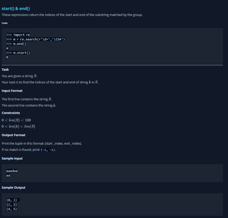 Python HackerRank 문제 63 - Re.start() & Re.end() : 네이버 블로그