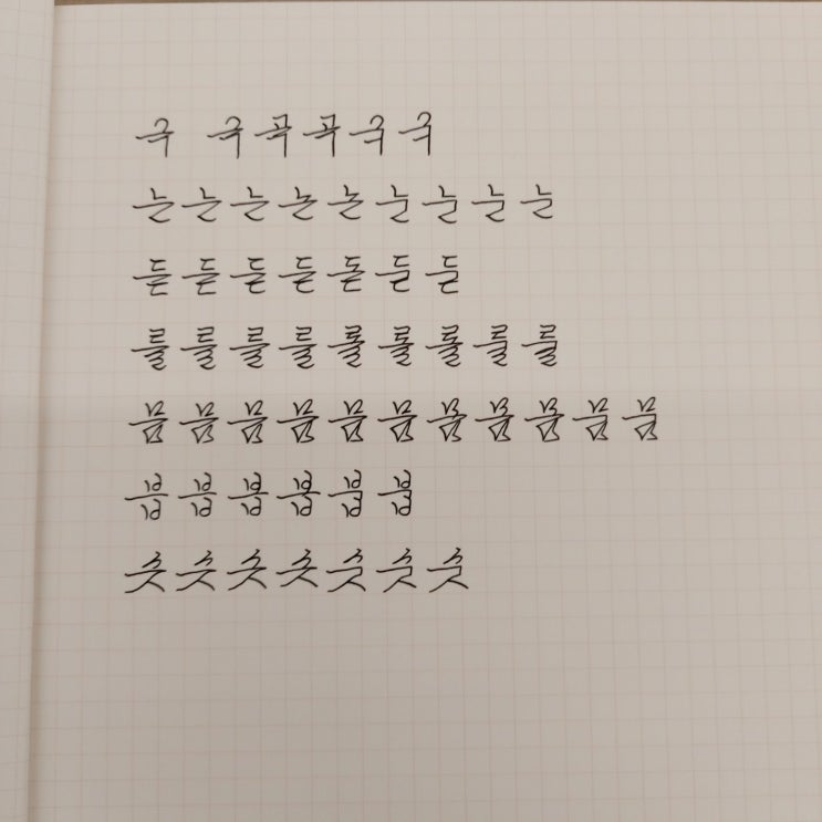 [클래스101 - 펜크래프트 한글흘림체 강의] - 세로모임 받침글자 쓰기 1 : 네이버 블로그