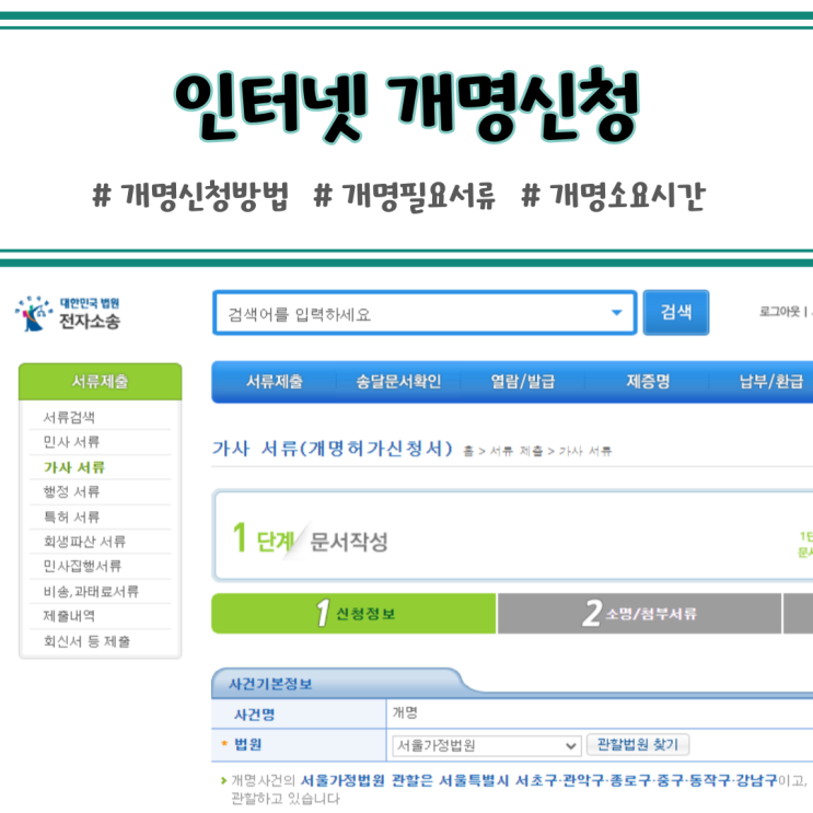 인터넷 개명 신청방법대법원 전자소송 필요서류 개명절차 처리기간 비용 등 네이버 블로그