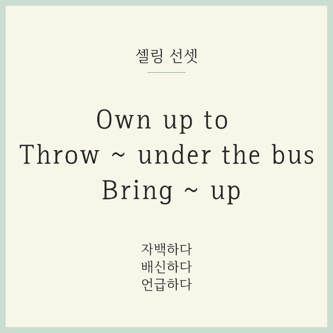 [영어회화이디엄] throw under the bus, own up to, bring up (feat.셀링선셋) 넷플릭스 영어 ...