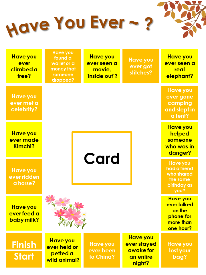 경험을 물어보는 현재완료 문장의 의미를 이해하고 질문에 답해보는 True or False Board Game Activity ...