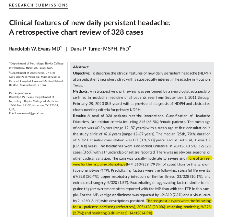 논문소개: 신생매일두통 (new daily persistent headache, NDPH)의 임상양상 : 네이버 블로그