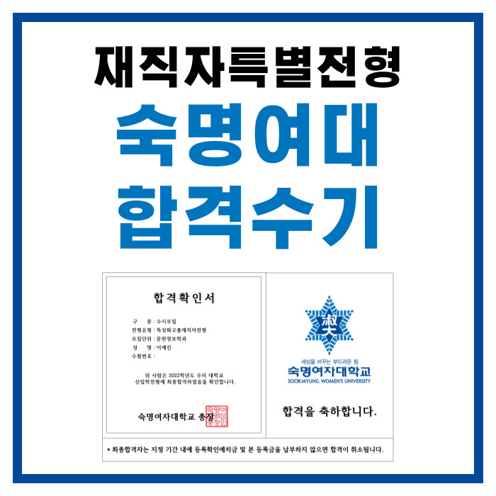 선취업 후진학 도전기 재직자 특별전형 숙명여자대학교 문헌정보학과 최초 합격수기 자소서 꿀팁 네이버 블로그