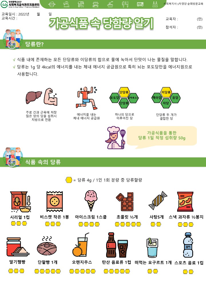 인천서구 사회복지급식관리지원센터 2022 사회복지사 영양교육자료1차 가공식품 속 당함량 알기 네이버 블로그