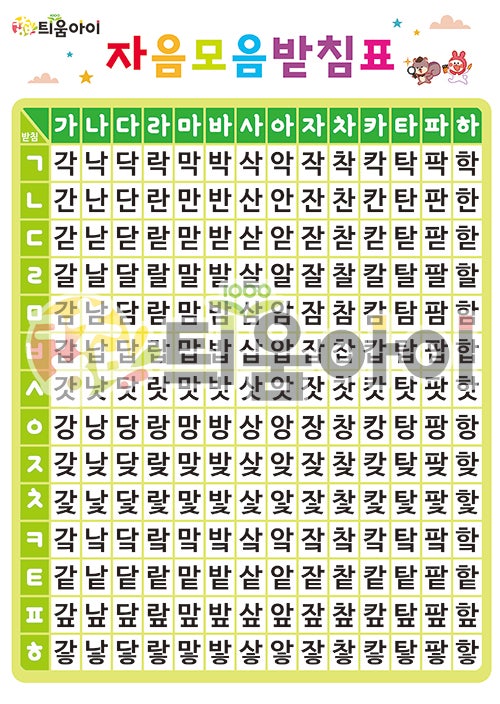 한글 자음받침모음표 (A4사이즈) 무료 다운로드 : 네이버 블로그