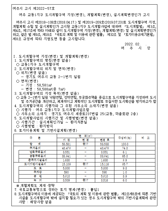 여주 교동1지구 도시개발구역 지정변경 개발계획변경 실시계획변경인가 고시여주시 고시 제2022 57호 네이버 블로그