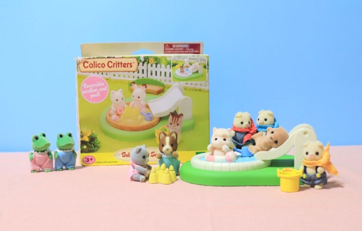 [올드 실바니안] 아기수영장&모래놀이터 with 개구리/돼지 삼둥이 Calico Critters Baby Pool And ...