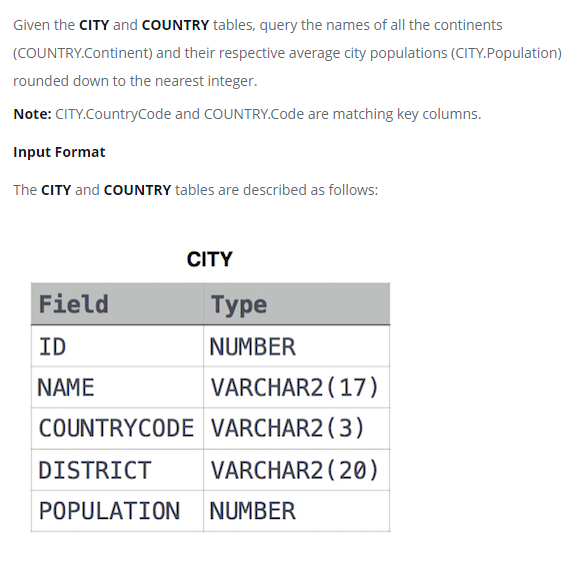 SQL 문제 46 - Average Population of Each Continent(HackerRank) : 네이버 블로그