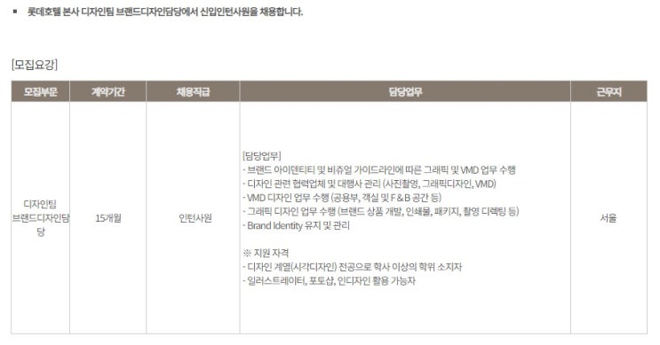 롯데호텔본사 신입 인턴사원 채용 마케팅and디자인 네이버 블로그