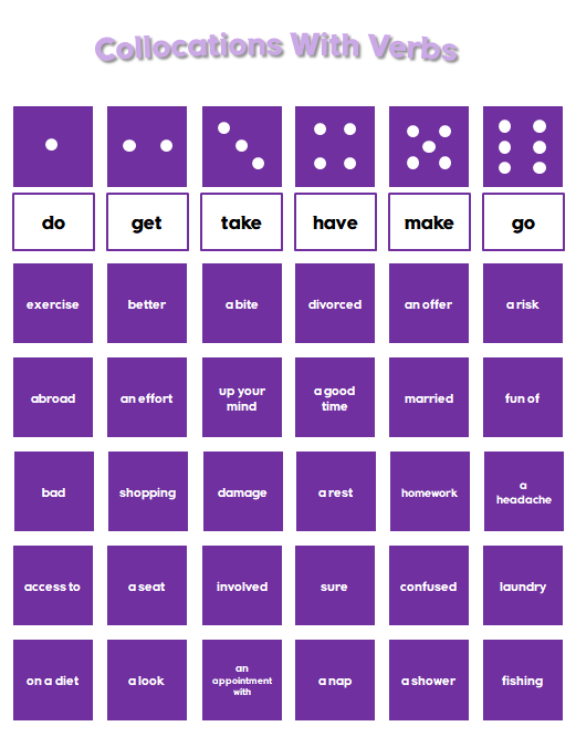 Collocations With do, get, take, have, make, go Dice Activity : 네이버 블로그