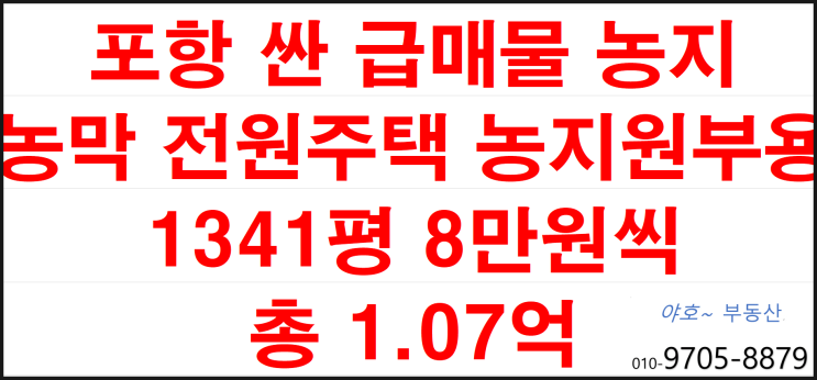 포항 싼 급매물 농지 농막 농지원부용 1341평 8만원씩 총 107억 부동산 토지 투자 땅 매매 경북 포항시 북구 신광면