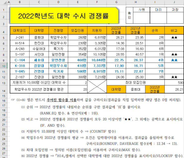 Itq 엑셀 함수 2021년 07월 B형 기출문제 해설 네이버 블로그