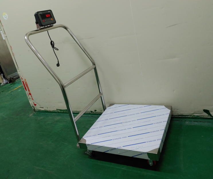 200kg 대차형 저울 이동형 바닥저울 손수레 저울 고중량 대차저울 식품회사 대차저울 수산용 대차저울 캐스터 저울