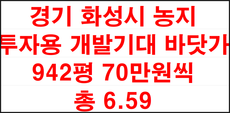 대기업 기아차 산업단지 옆 투자용 농지 942평 70만원씩 총 659억 부동산 토지 투자 땅 매매 경기도 화성시 우정읍 매향리