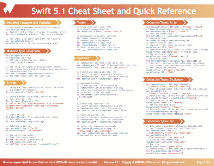 Swift 5.1 cheat sheet | 스위프트 한컷에 끝내기 : 네이버 블로그