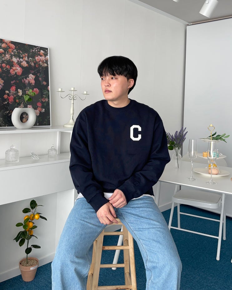 남자 봄 코디는 역시 맨투맨 깔끔한 네이비 커버낫 오버핏 맨투맨 추천해 네이버 블로그