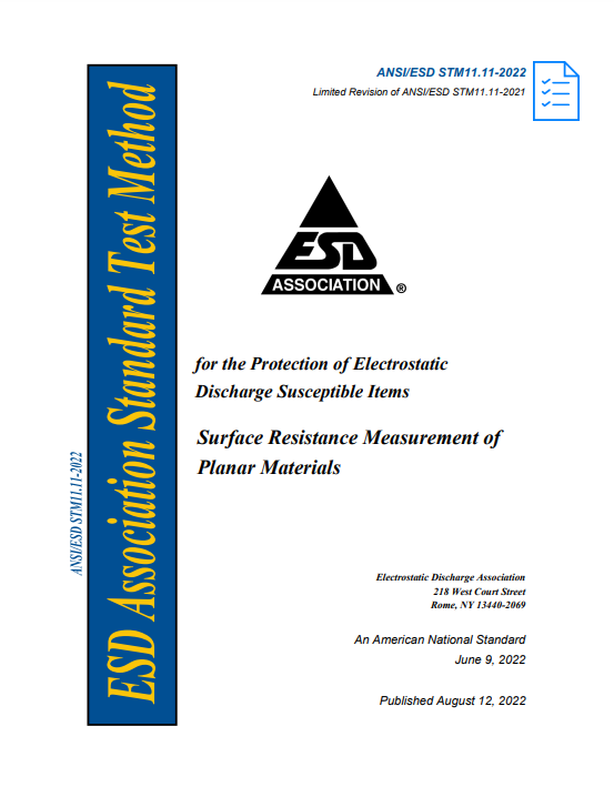 ANSI ESD STM11.11-2022 평면 표면저항 측정 기준 일부 변경 측정기 원통형전극 테스트케이블 Surface ...
