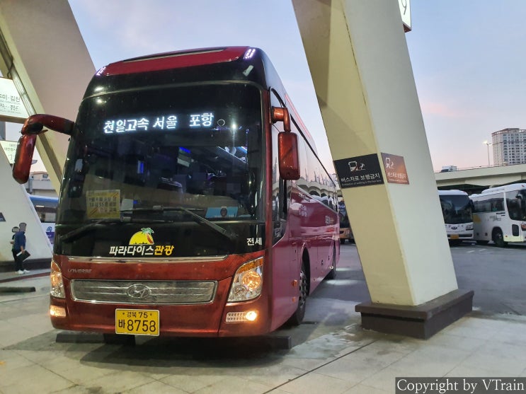 파라다이스관광 경북 75바 8758호 현대 뉴프리미엄 유니버스 익스프레스 노블 일반 디젤 천일고속 서울~포항시청~포항