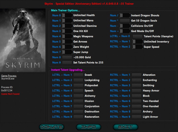 엘더 스크롤5 스카이림 애니버서리 에디션 v1.6.640.0.8 +35 트레이너 The Elder Scrolls Skyrim ...