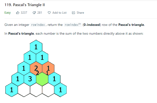 JAVA_Pascal's Triangle II_LeetCode 119 : 네이버 블로그