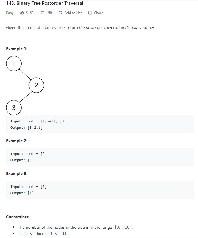 JAVA_Binary Tree Postorder Traversal_LeetCode 145 : 네이버 블로그