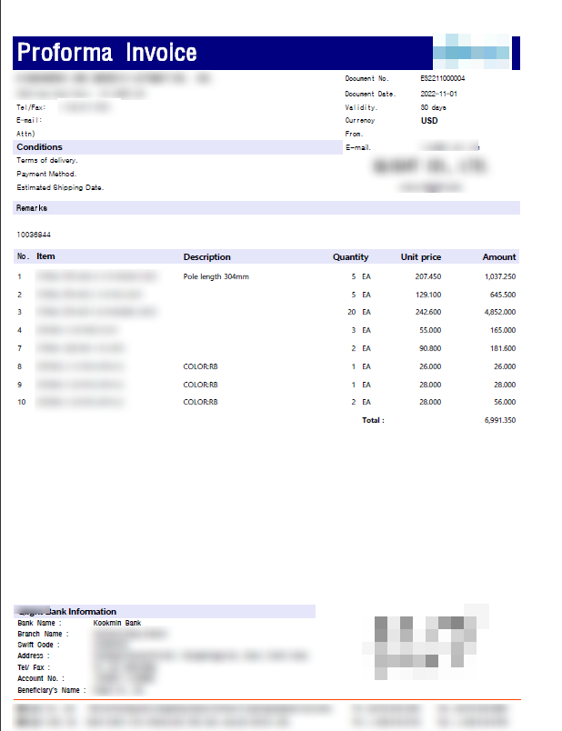 영문 견적송장 proforma invoice PI 양식 및 프로포마 인보이스 작성 예시 : 네이버 블로그