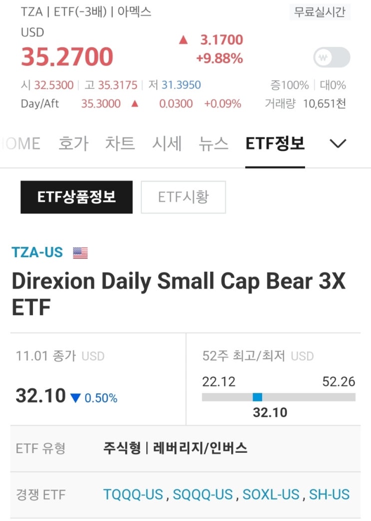 주린이 일기 : 미국 중소형주 인버스 레버리지 ETF 투자하기2 (러셀지수 인버스 레버리지, Direxion Daily ...