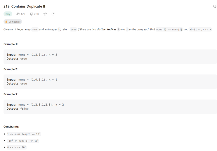 JAVA_Contains Duplicate II_LeetCode 219 : 네이버 블로그