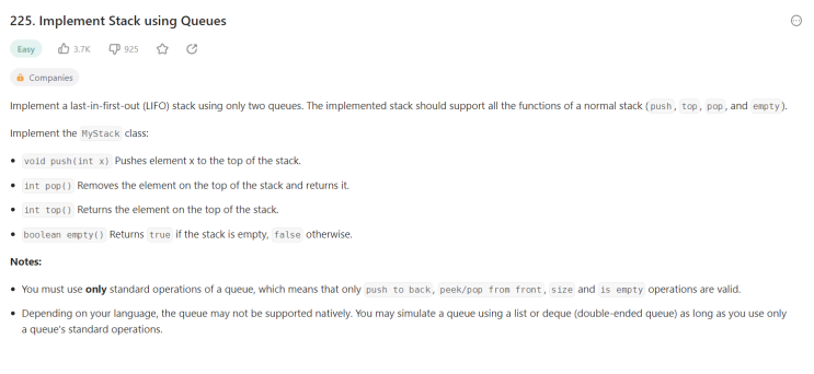 JAVA_Implement Stack using Queues_LeetCode 225 : 네이버 블로그