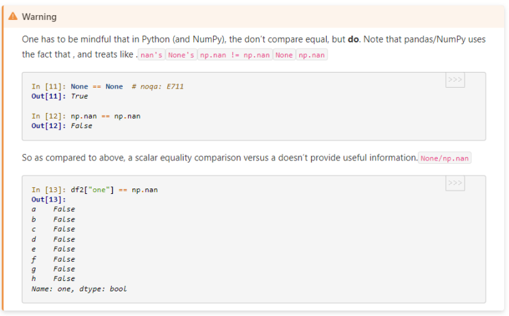 [Python:Numpy, Pandas]np.nan와 np.nan은 서로 다르다?(np.nan == np.nan => False ...