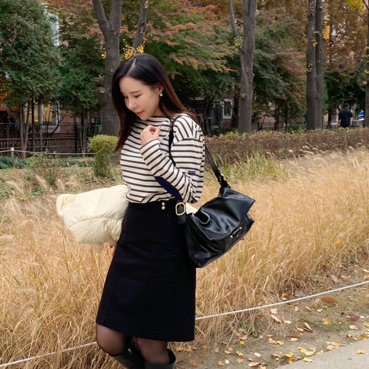 세인트제임스 긴팔티셔츠 길도 엘보패치로 여자 겨울 코디 완성 네이버 블로그