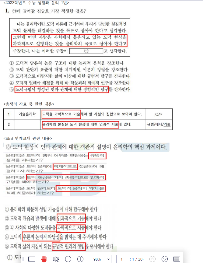 2023학년도 수능 생활과 윤리 출제 근거 분석 결과 공유 Ebs 연계교재 기출 등 교과내용과 비교 정리 네이버 블로그