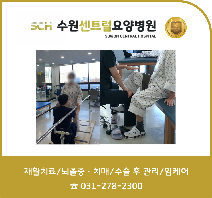 수원요양병원 중점 재활 프로그램 재활과 요양을 동시에 평행봉 Gait Training 탄력밴드 근력강화 운동