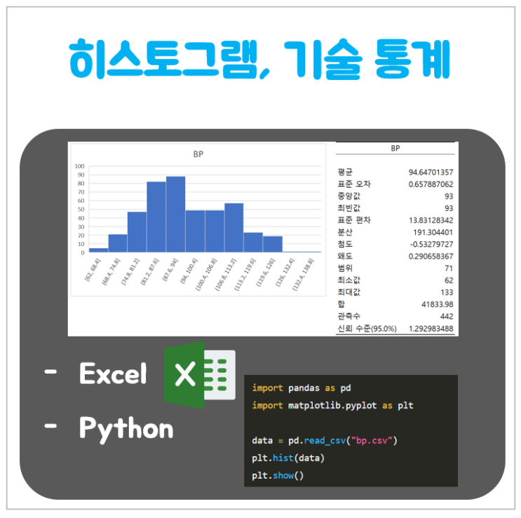 히스토그램 기술 통계 엑셀 Python 네이버 블로그